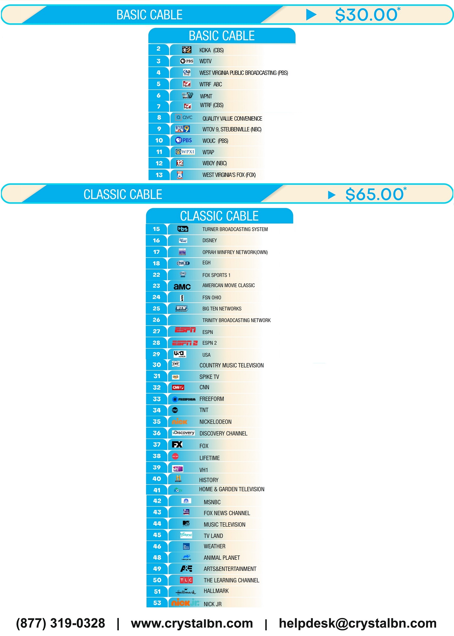 Hannibal, OH – Channel Card | Crystal Broadband Networks | High Speed ...